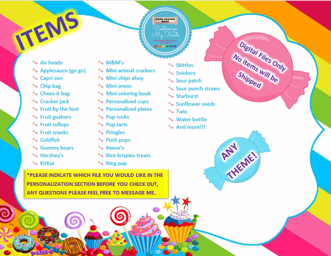 DIGITAL Custom Party Treats/favors - Etsy