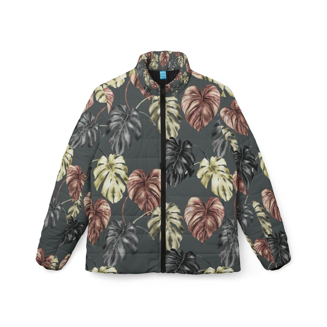 Fern Print Puffer Jacket for Women, Winter Coat, Outerwear Gift, Nature ...
