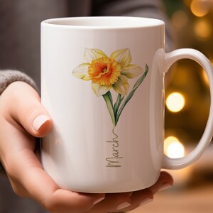 Watercolor Daffodil March Mug, Spring Floral Coffee Cup, Botanical Tea ...