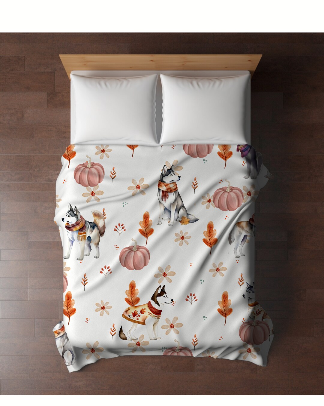 Husky Fall Blanket: Siberian Husky, Pumpkins, Autumn Leaves Velveteen ...