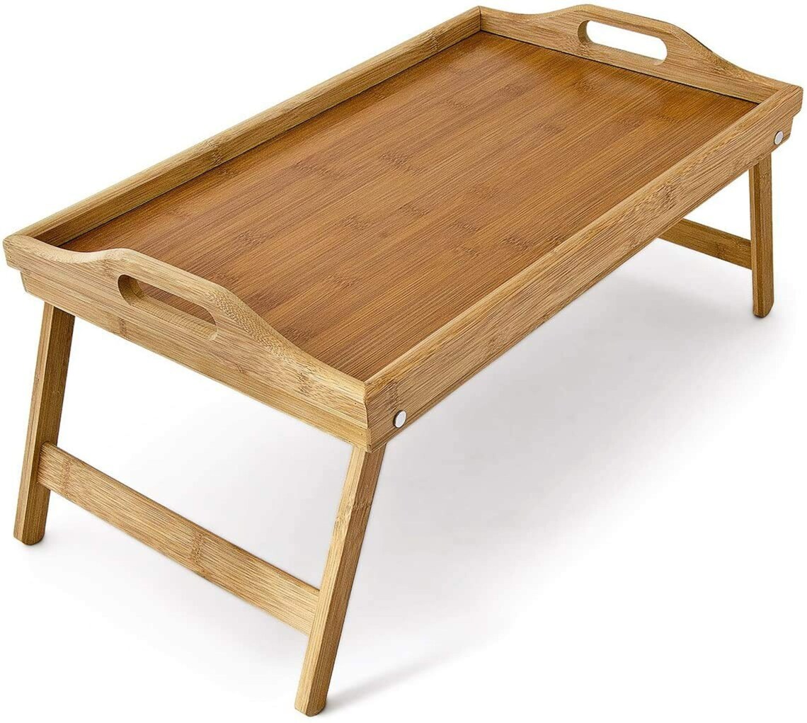 Natural Bamboo Lightweight Wooden Bed Serving Tray Table with | Etsy