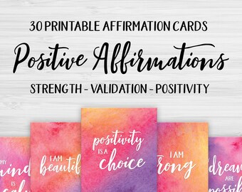 30 Printable Positive Affirmation Cards, Motivational Cards, Self-care ...