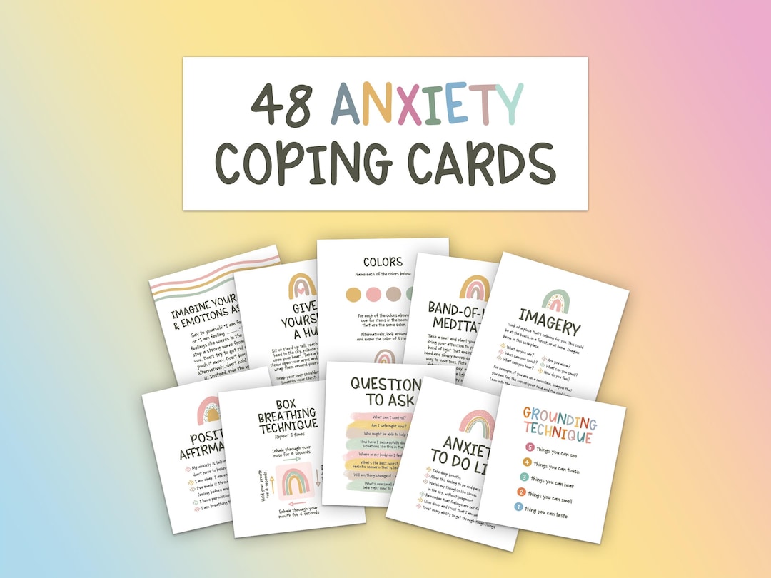 48 Anxiety Coping Skills Cards, Therapy Worksheet, CBT Therapy, DBT ...