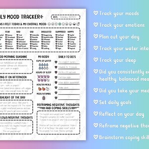 Mood Tracker, Mental Health Printable, Planner Insert, Therapy ...