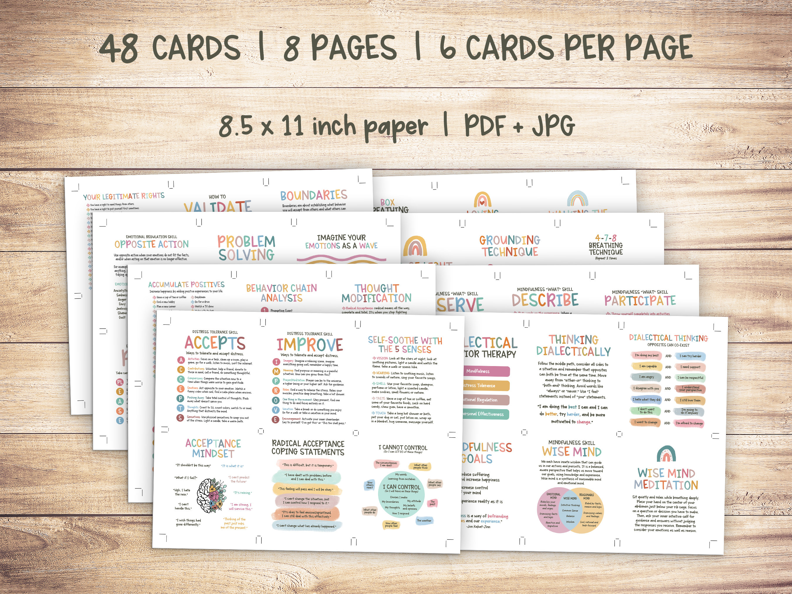 DBT Flash Cards, 48 Printable Cards, Self Help Cards, Coping Skills ...