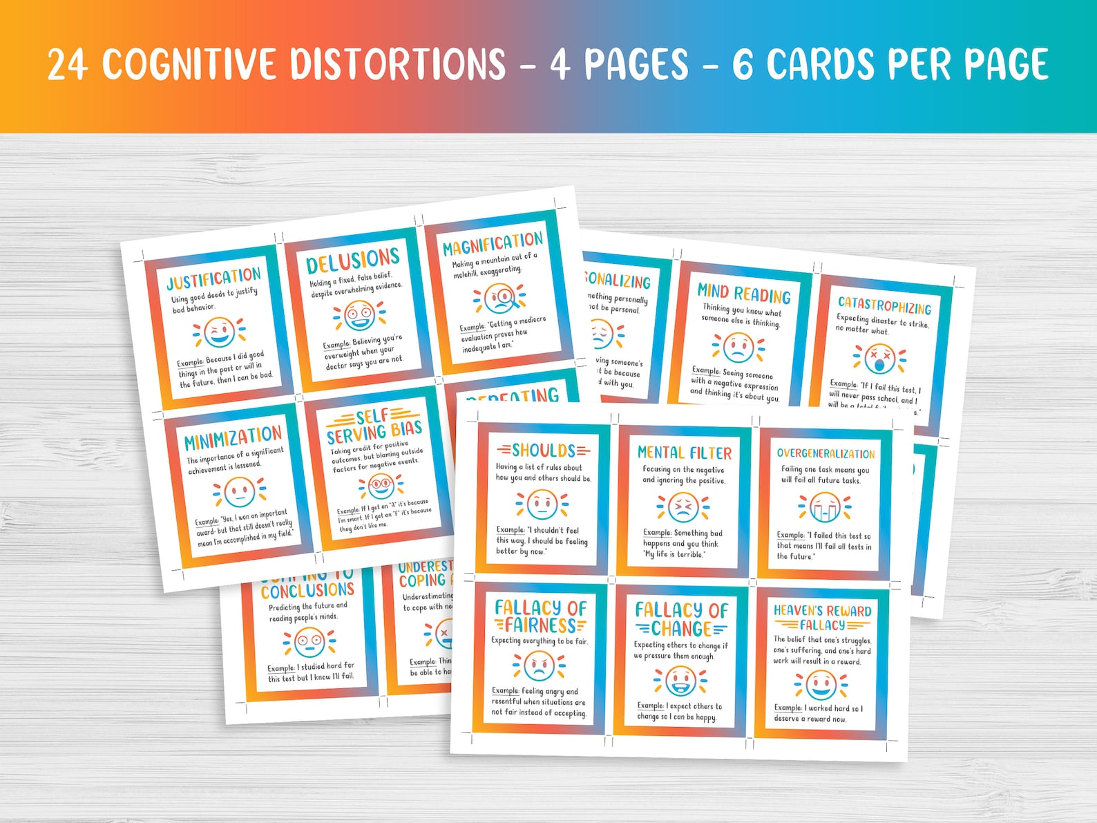 24 Cognitive Distortion Flash Cards Thinking Errors CBT - Etsy