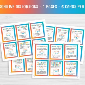 24 Cognitive Distortion Flash Cards, Thinking Errors, CBT Therapy ...