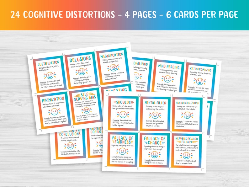 24 Cognitive Distortion Flash Cards Thinking Errors CBT - Etsy