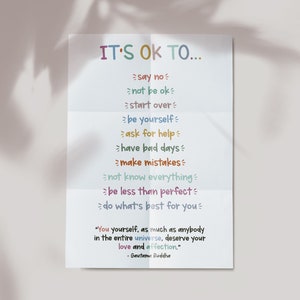 It's OK to Poster, Positive Affirmations, Therapy Office Decor, School ...