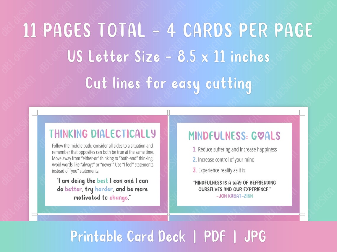 DBT Flash Cards 44 Printable Cards Self Help Cards Coping - Etsy Australia