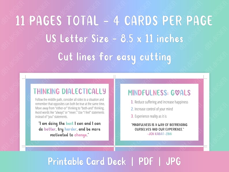 DBT Flash Cards 44 Printable Cards Self Help Cards Coping - Etsy Australia