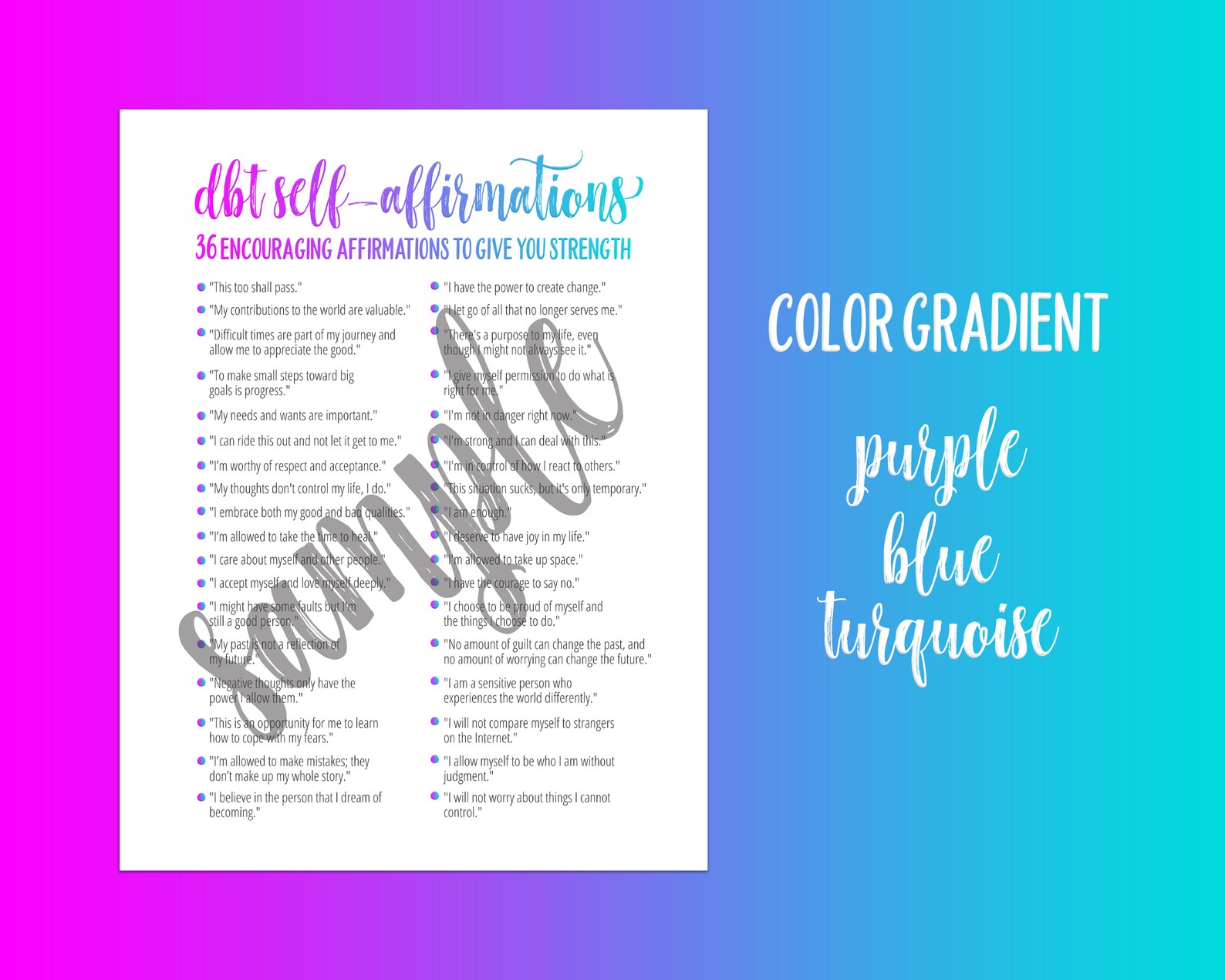 DBT Bundle, DBT Diary Card, Cheat Sheet, Positive Affirmations, Bpd ...