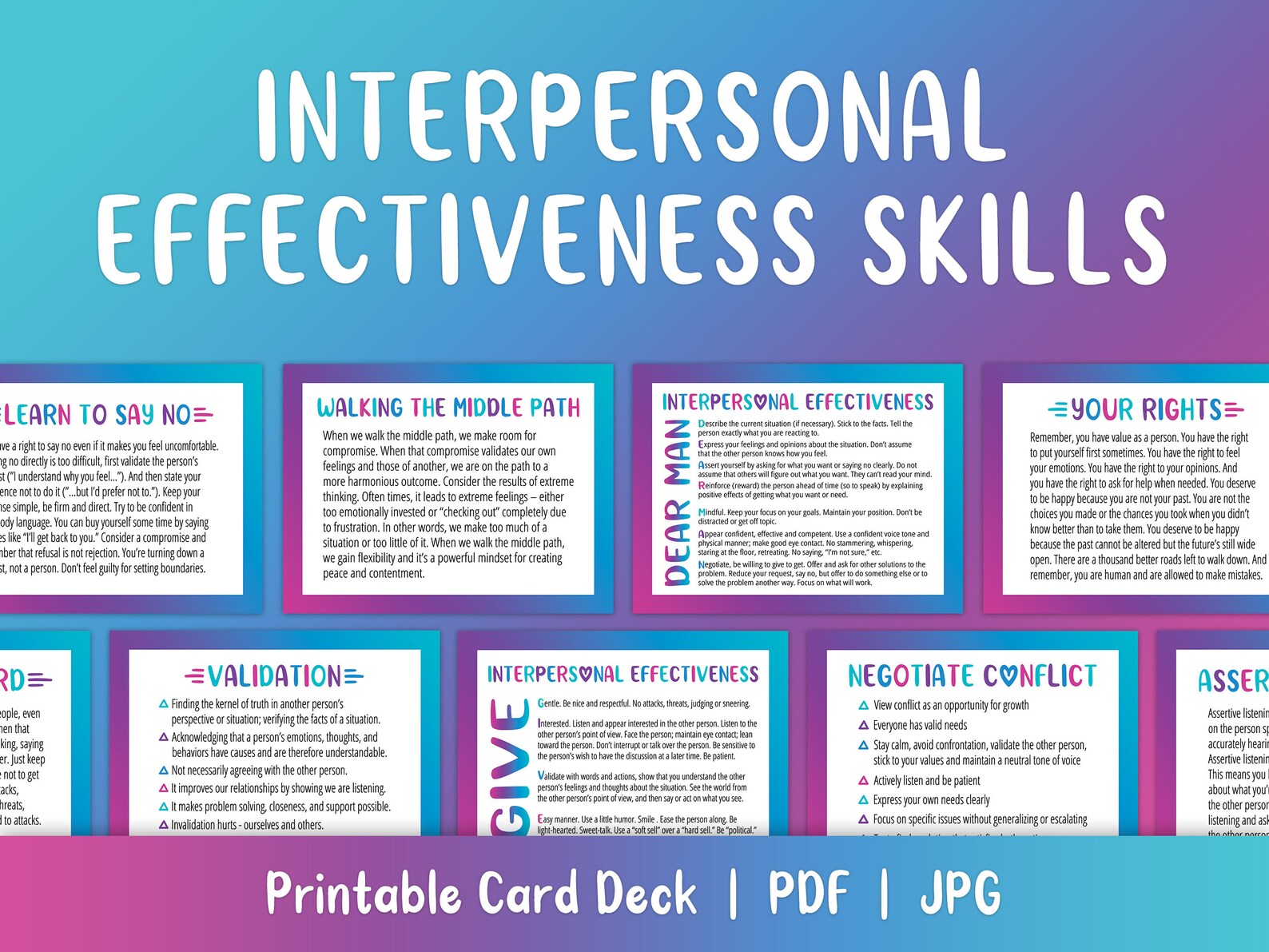 DBT Flash Cards, 44 Printable Cards, Self Help Cards, Coping Skills ...