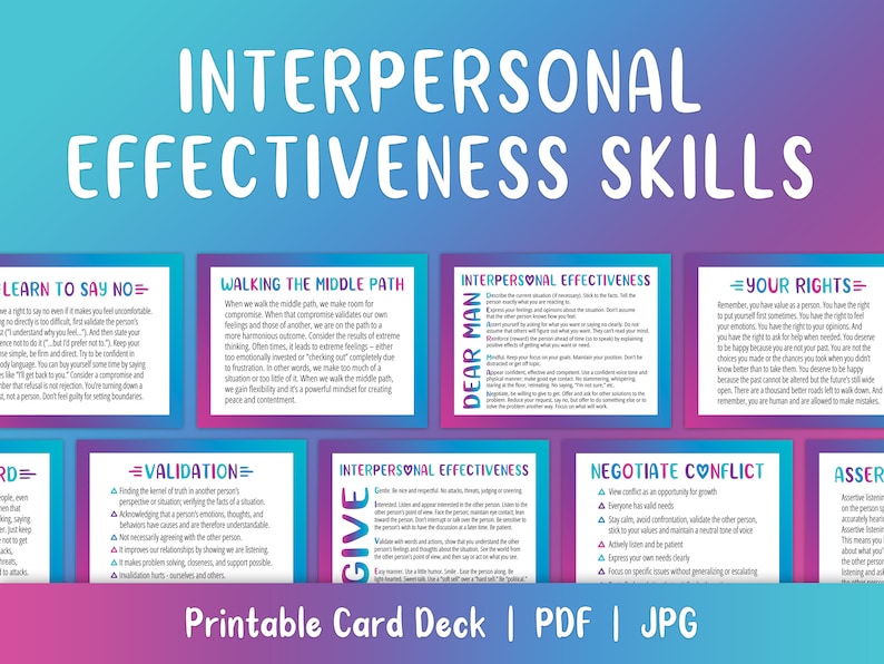 DBT Flash Cards, 44 Printable Cards, Self Help Cards, Coping Skills ...