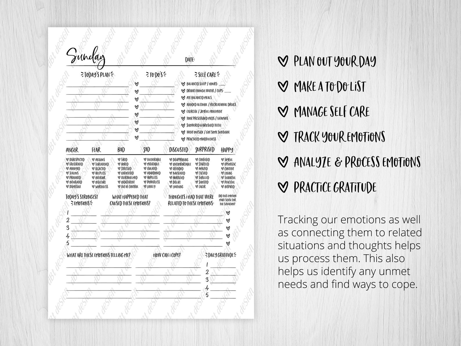 Emotions Planner, DBT Emotional Regulation, Dialectical Behavior ...