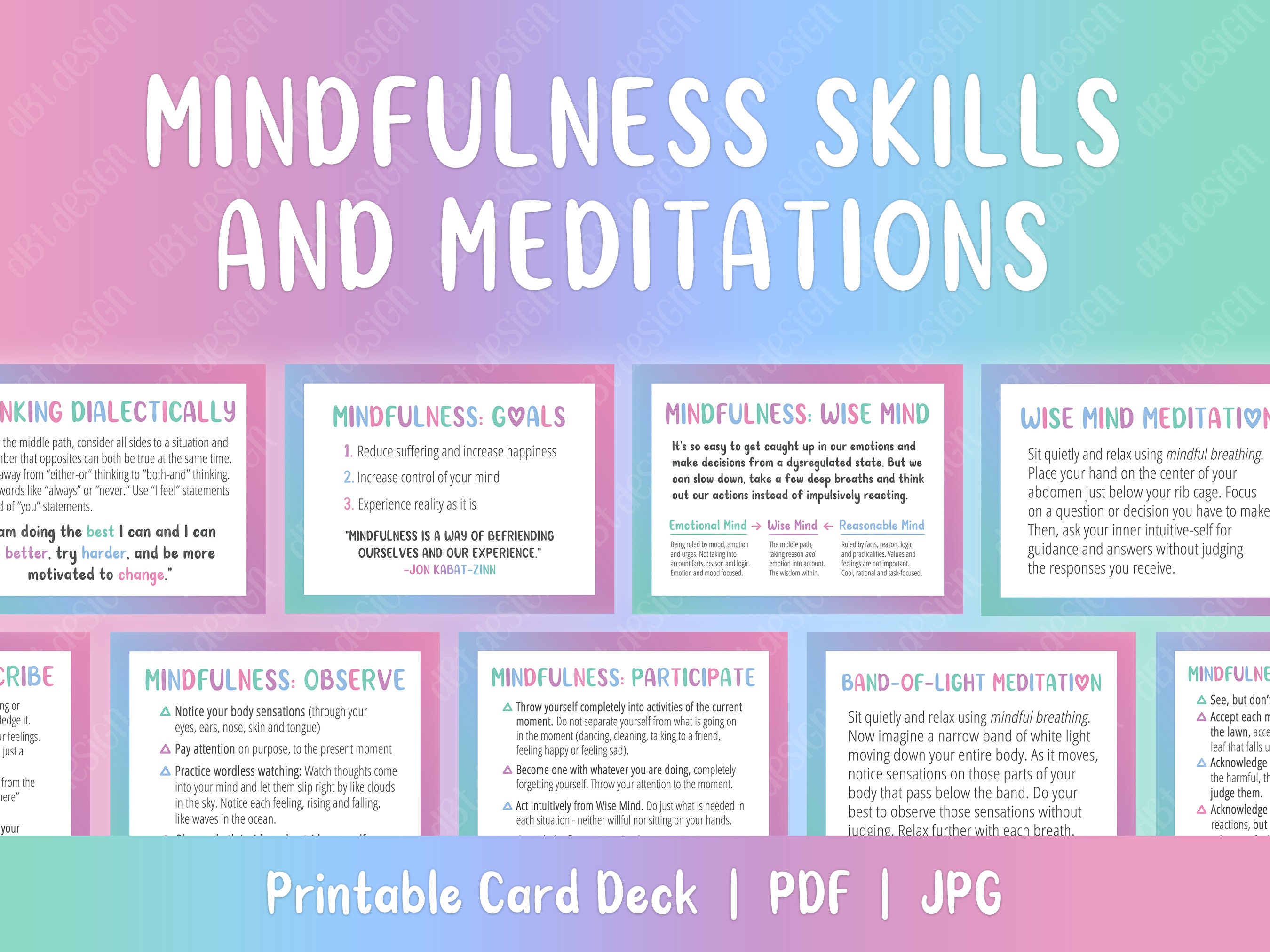 DBT Flash Cards, 44 Printable Cards, Self Help Cards, Coping Skills ...