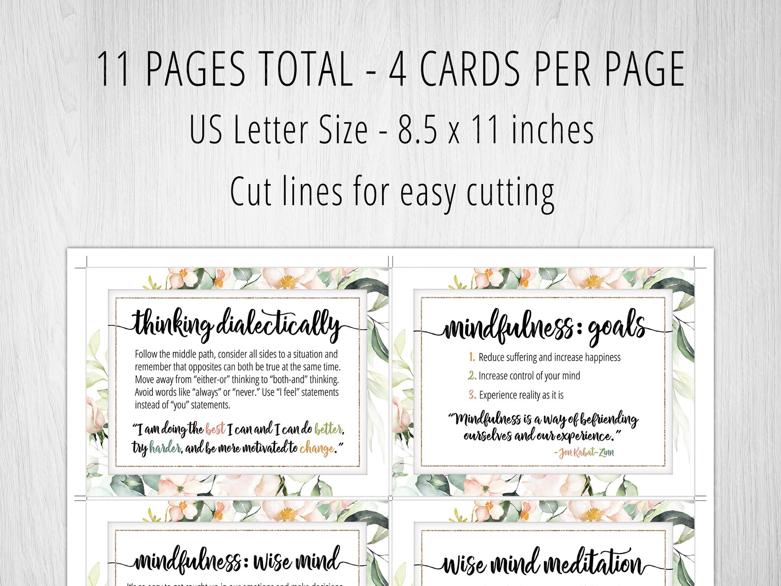 DBT Flash Cards, 44 Printable Cards, Self Help Cards, Coping Skills ...