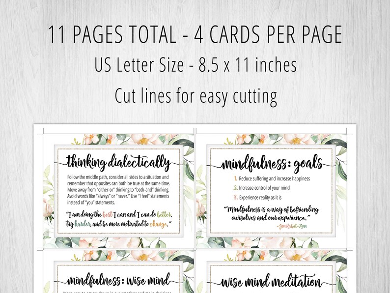 DBT Flash Cards, 44 Printable Cards, Self Help Cards, Coping Skills ...