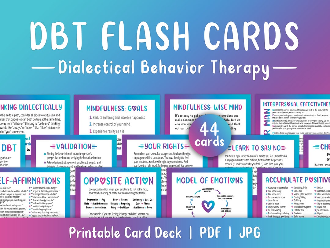 DBT Flash Cards, 44 Printable Cards, Self Help Cards, Coping Skills ...