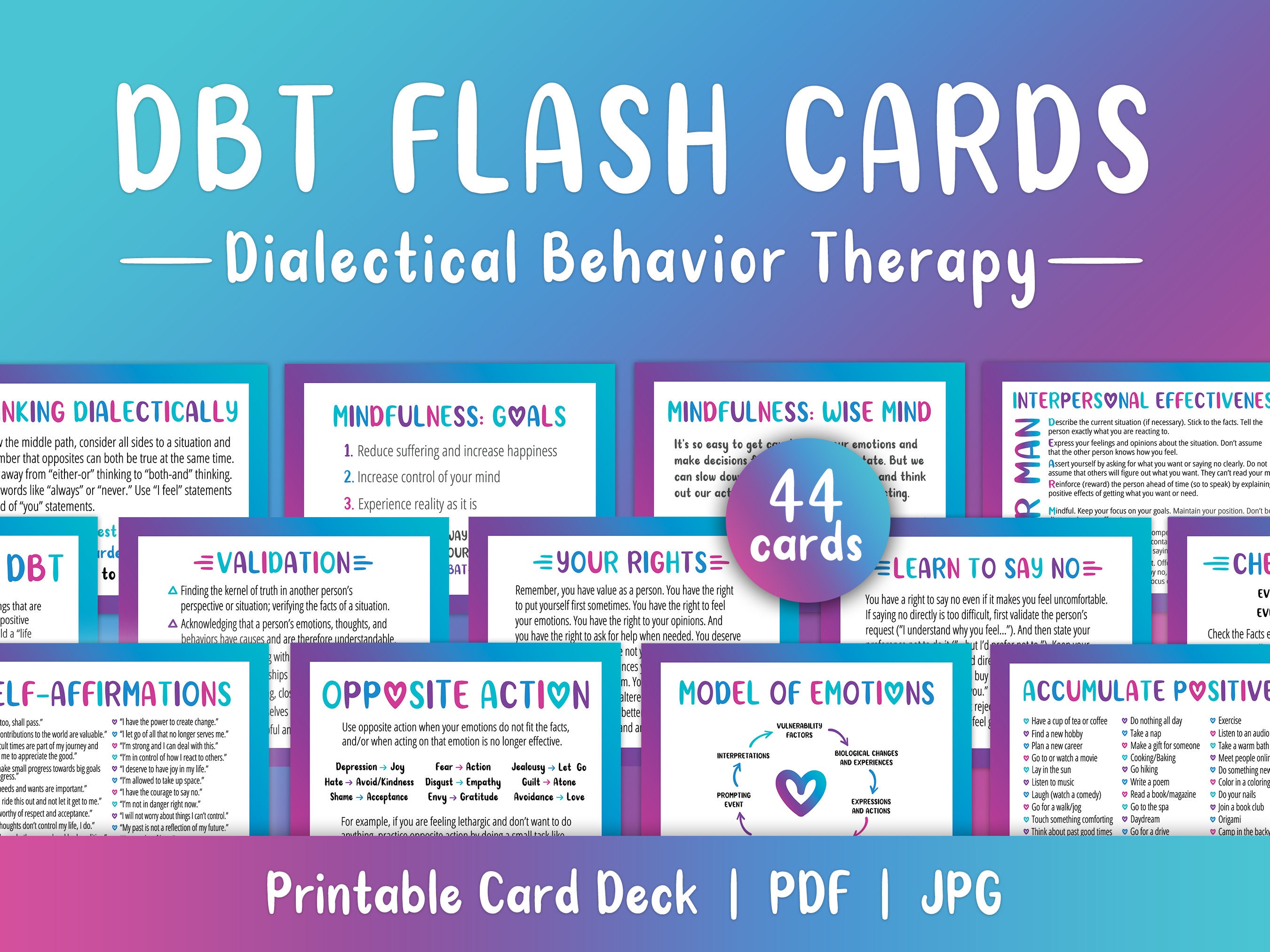 DBT Flash Cards 44 Printable Cards Self Help Cards Coping - Etsy Australia