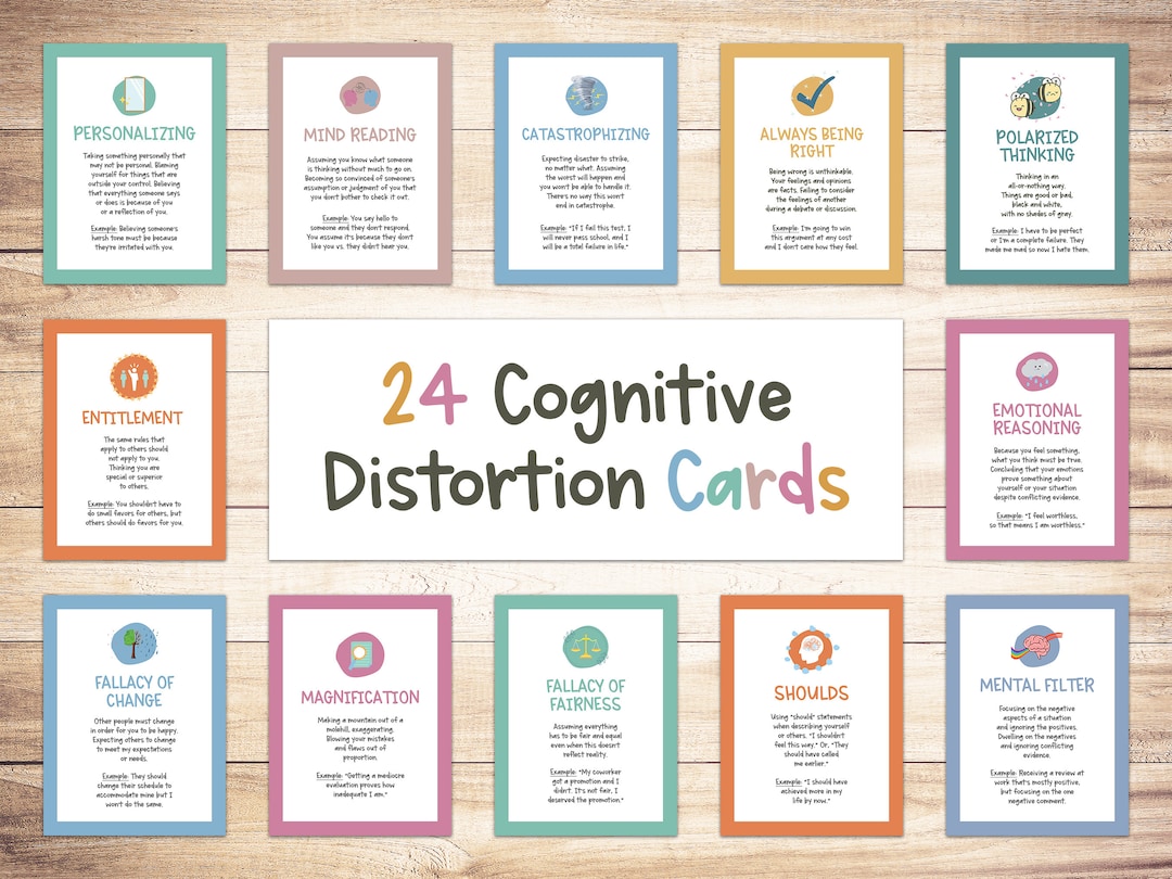 Cognitive Distortion Flash Cards, Thinking Errors, CBT Therapy ...