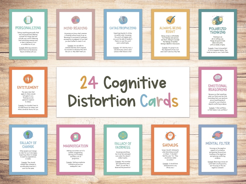 Cognitive Distortion Flash Cards Thinking Errors CBT - Etsy