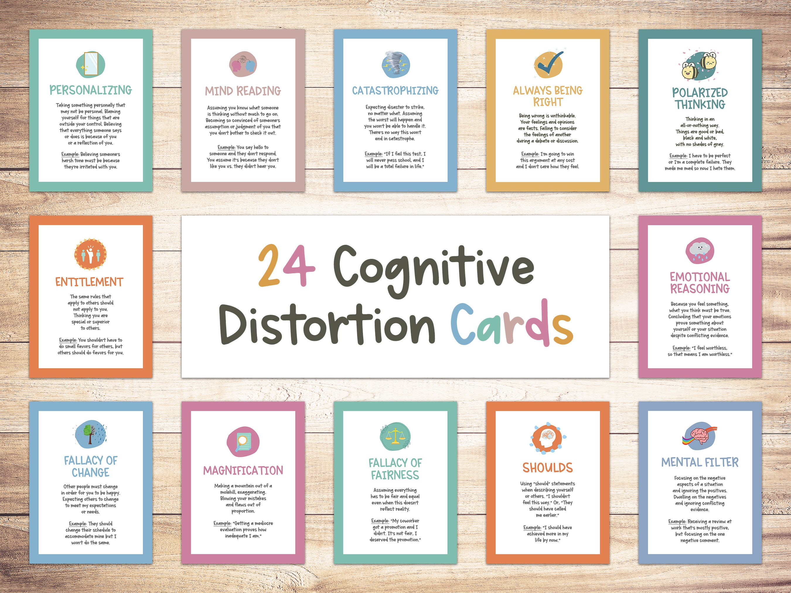 Cognitive Distortion Flash Cards, Thinking Errors, CBT Therapy ...