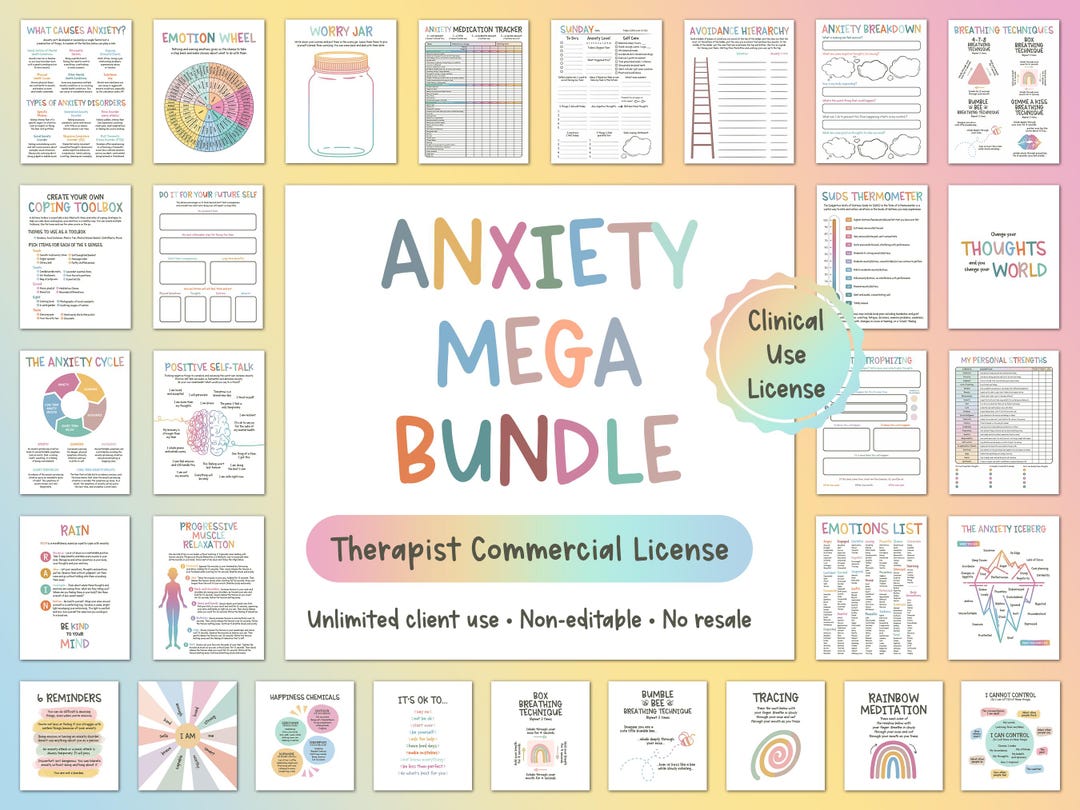 ANXIETY MEGA BUNDLE Commercial License, Anxiety Worksheets, Worksheets ...