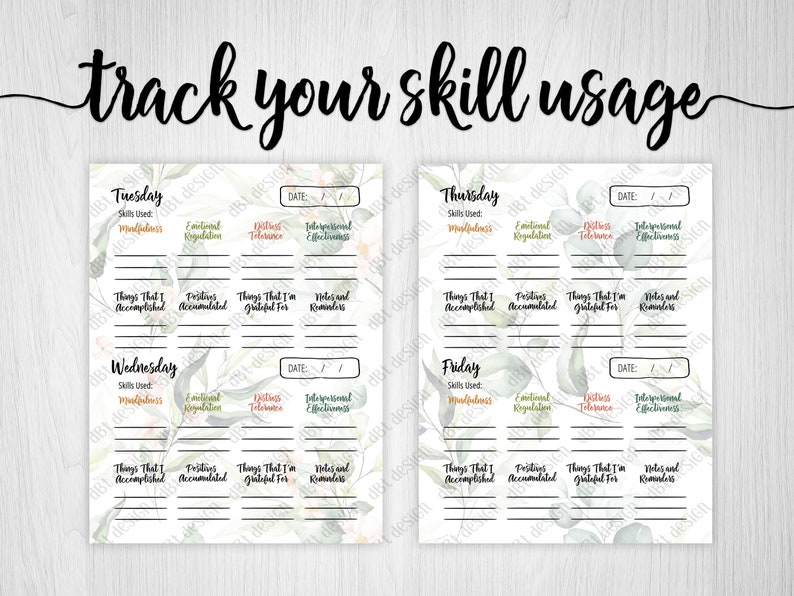 DBT Planner DBT Skills Tracker Mental Health Journal Self | Etsy