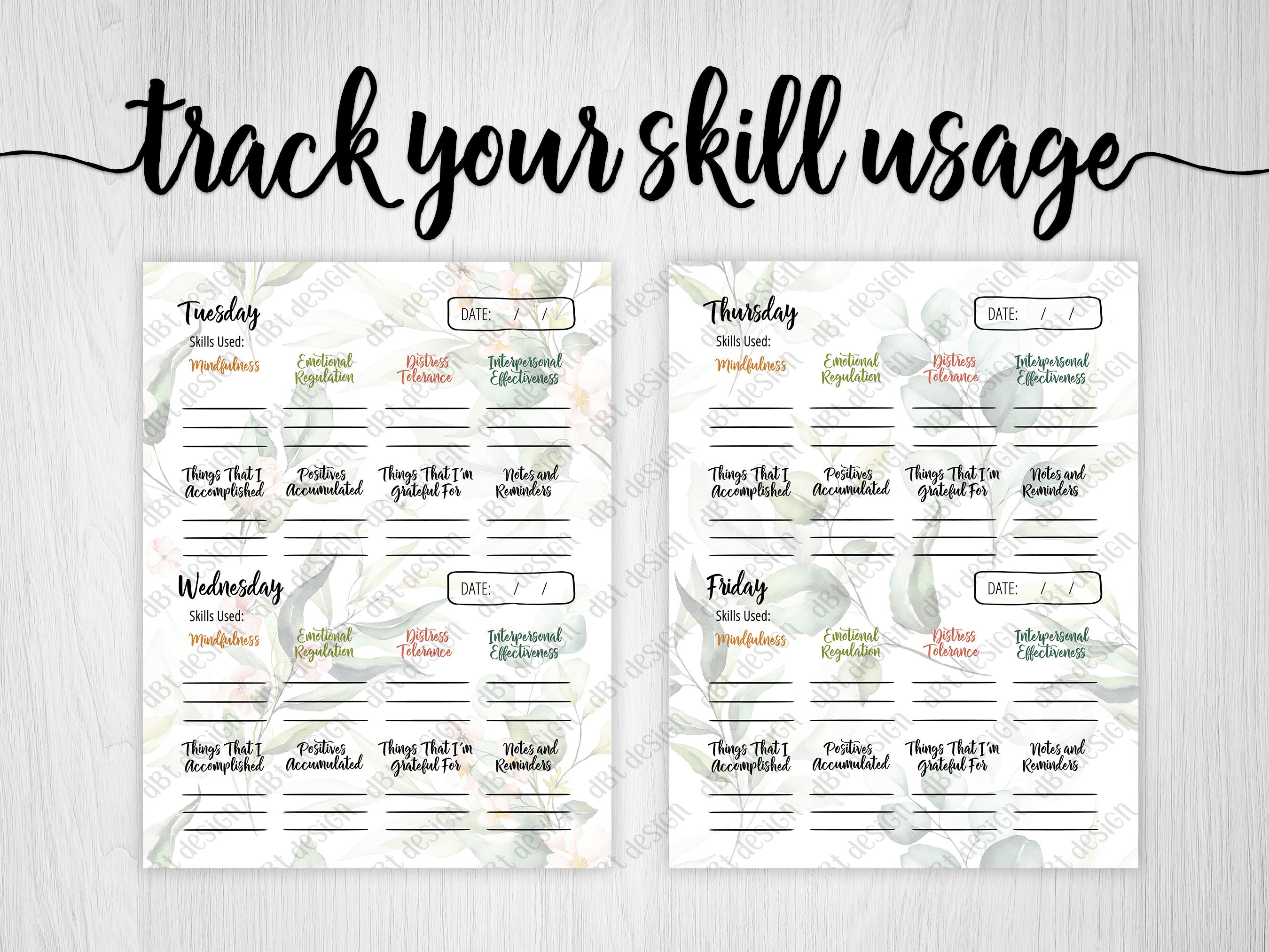 DBT Planner DBT Skills Tracker Mental Health Journal Self | Etsy