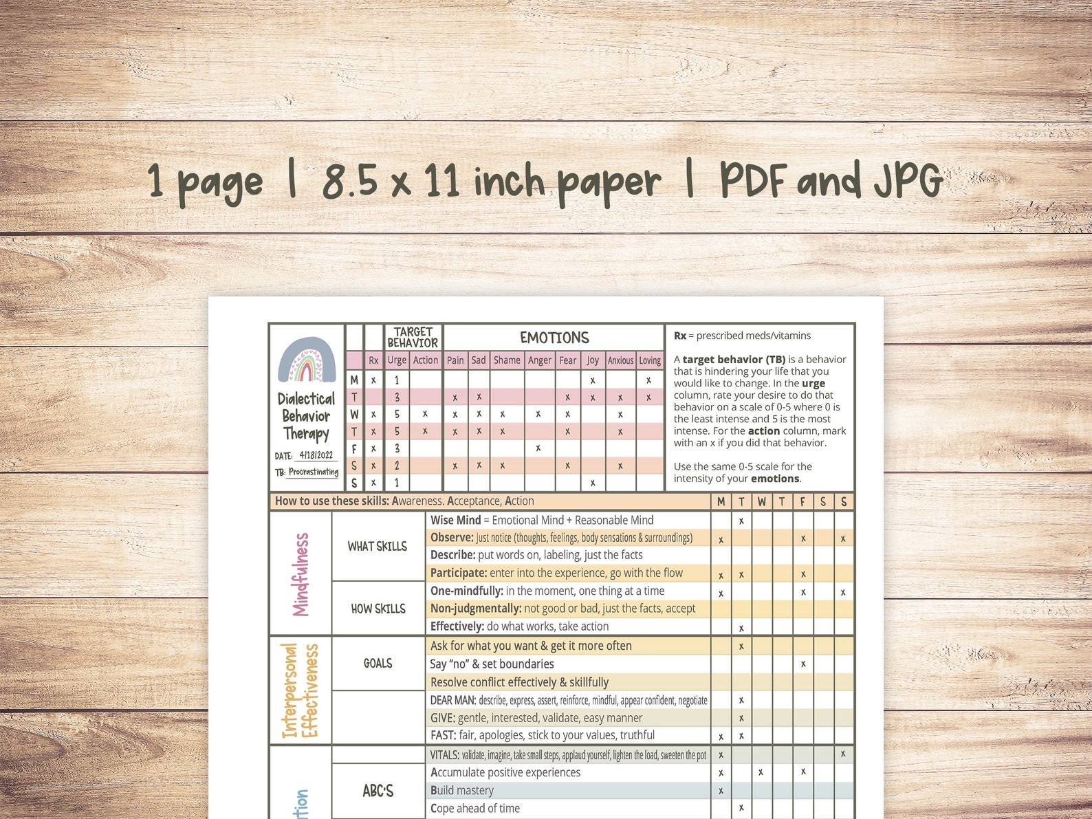 DBT Skills Tracker Diary Card Dialectical Behavior Therapy - Etsy