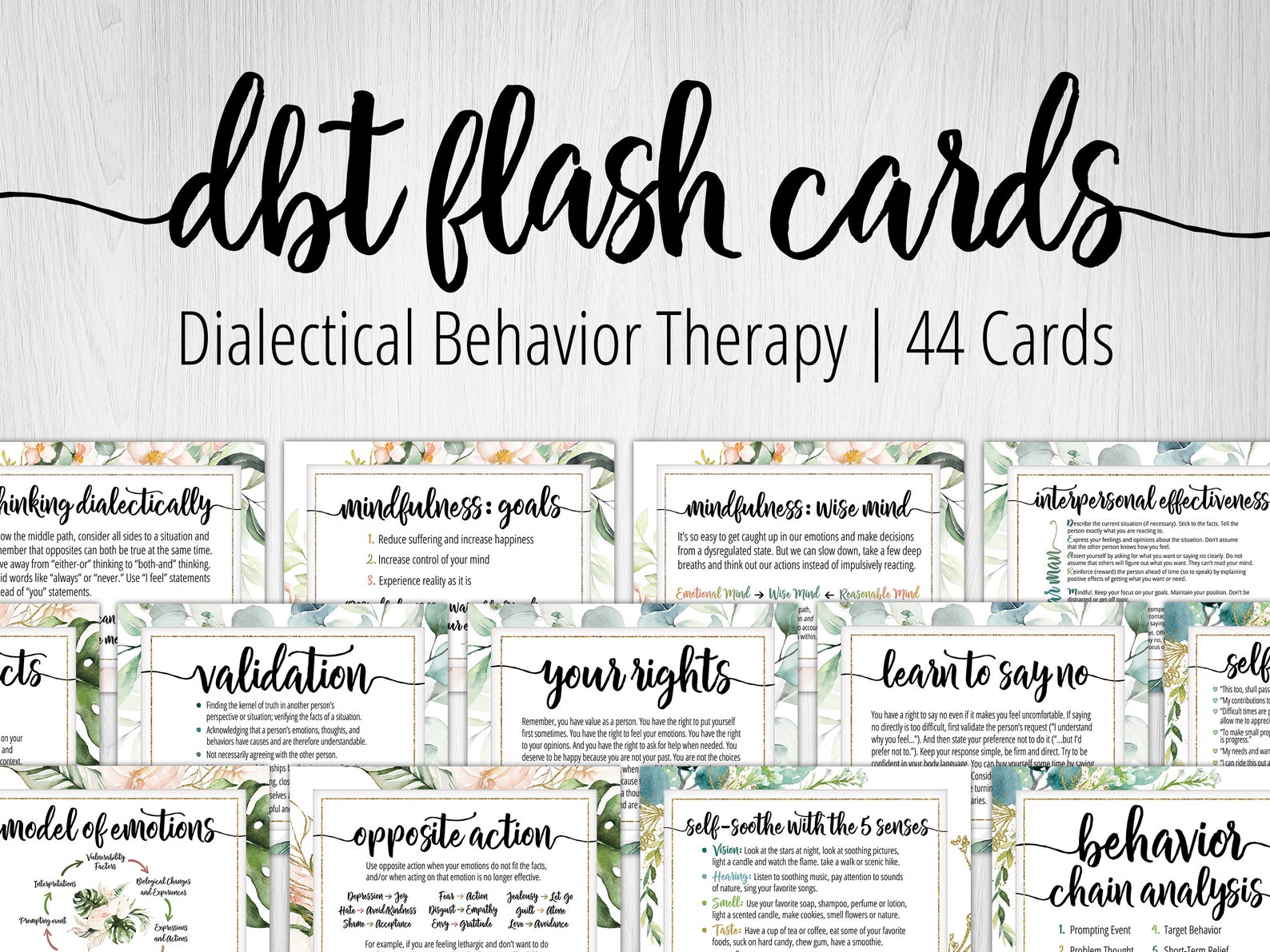 DBT Flash Cards 44 Printable Cards Self Help Cards Coping | Etsy