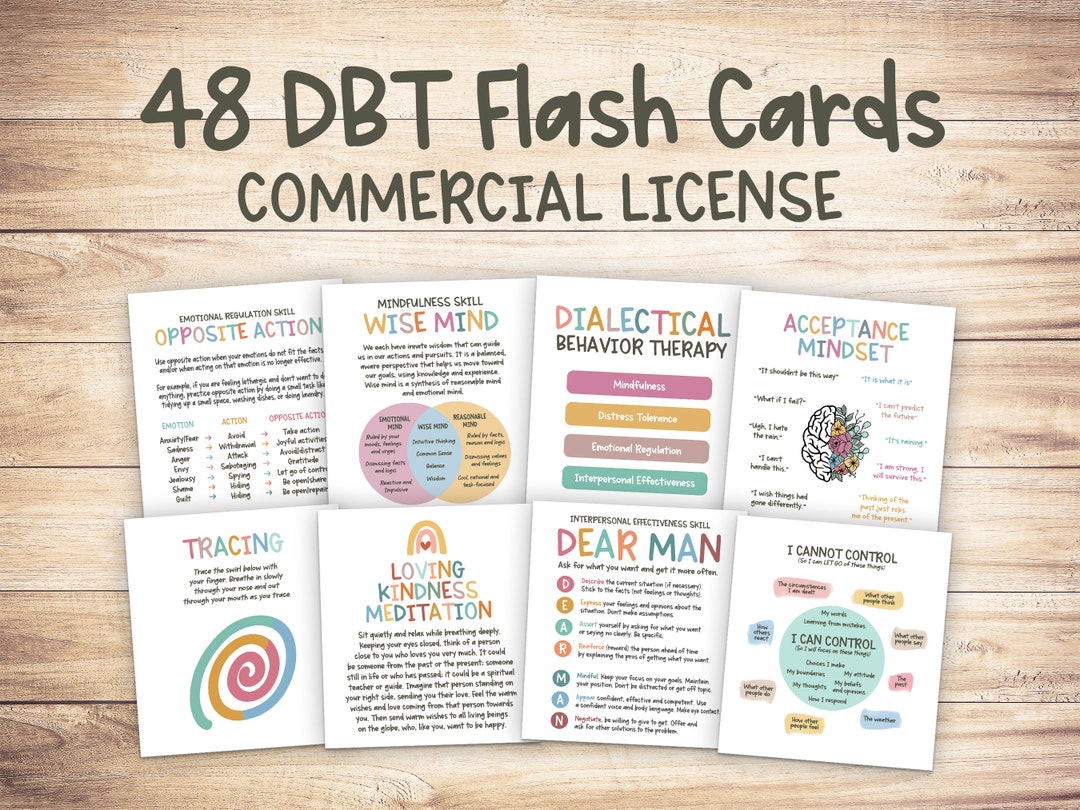 DBT Flash Cards - COMMERCIAL LICENSE, Self Help Cards, Therapy ...