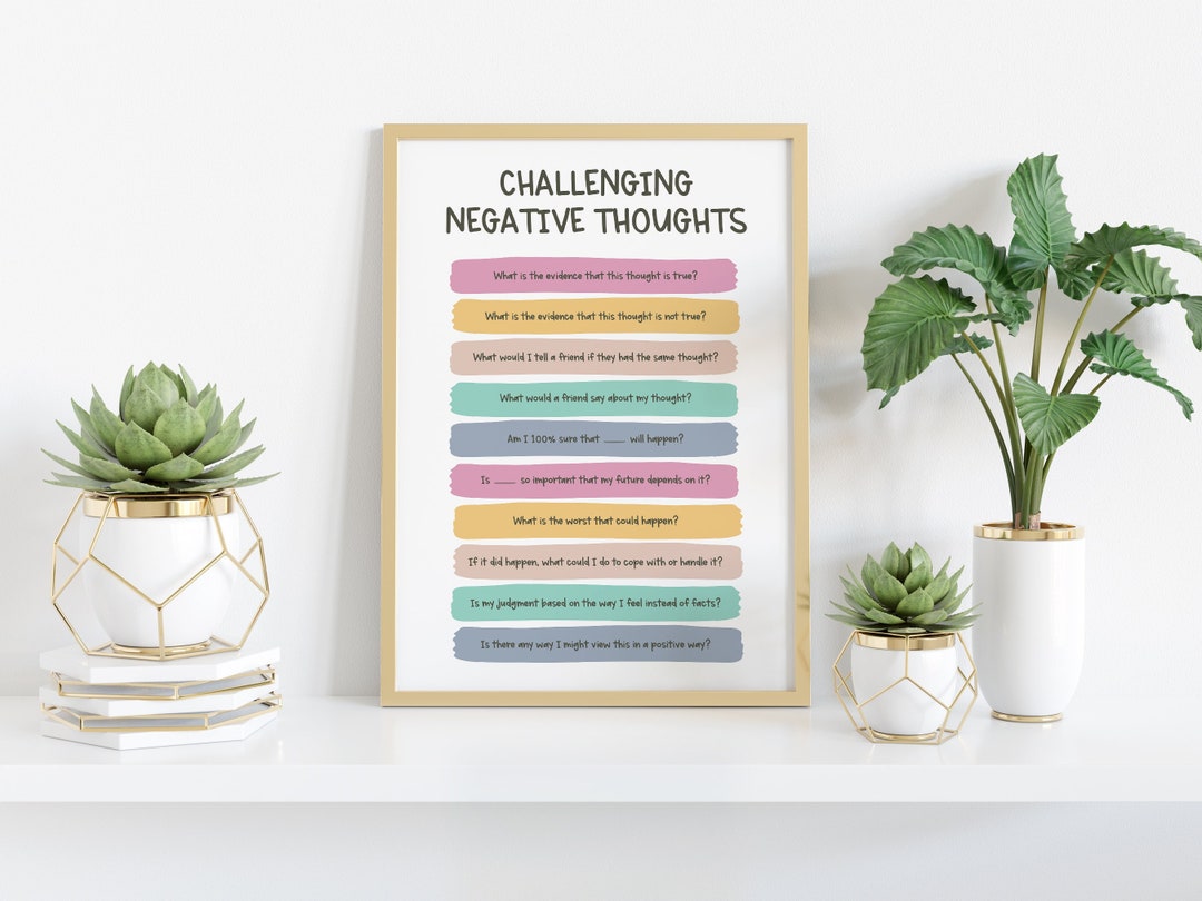 Challenging Negative Thoughts Poster, Therapy Office Decor, CBT Therapy ...