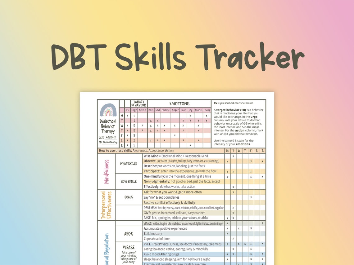 DBT Skills Tracker Diary Card Dialectical Behavior Therapy - Etsy