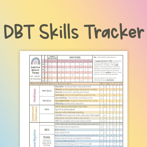 DBT Diary Card Printable BPD Skills Tracker Dialectical - Etsy