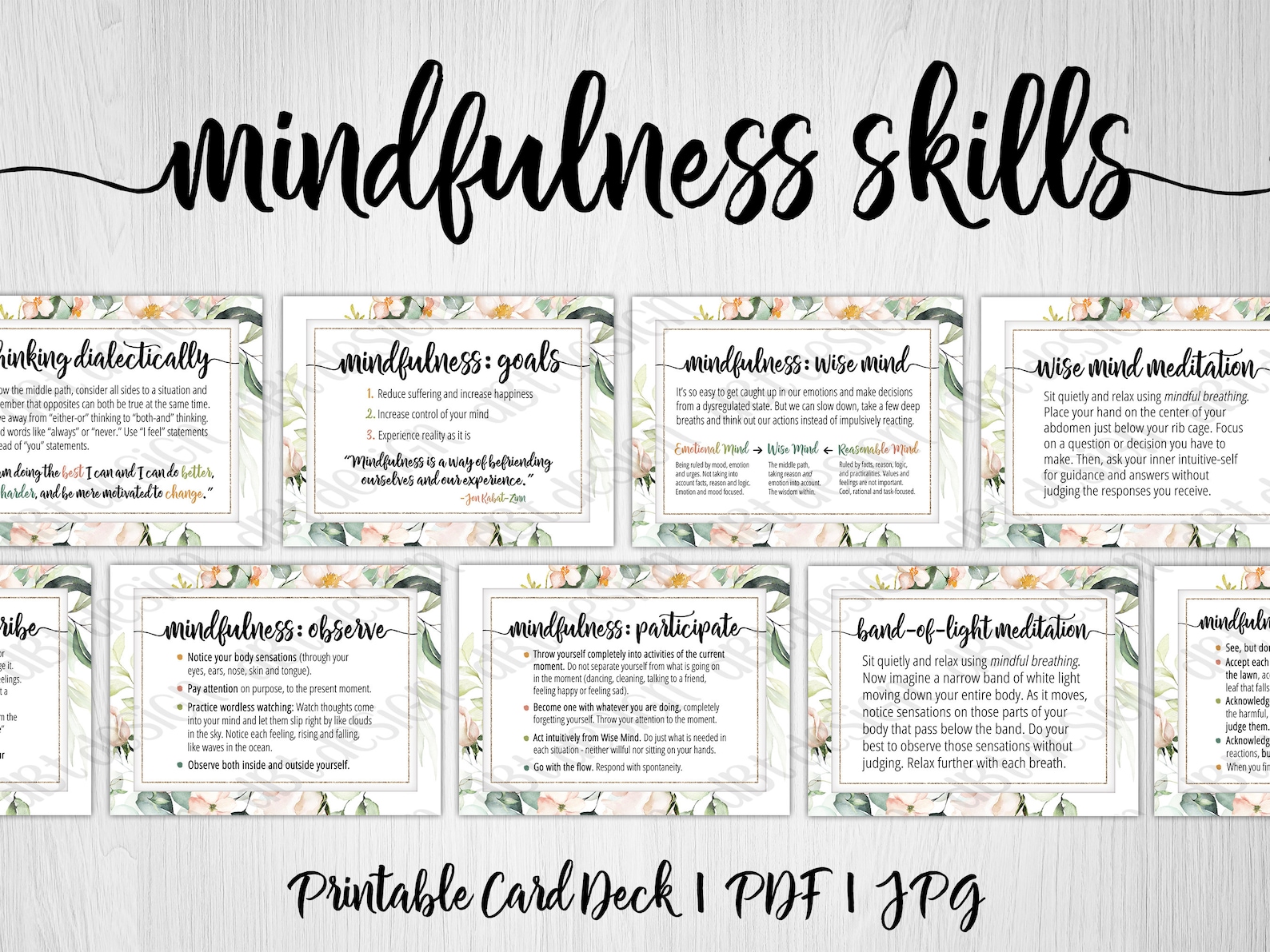 DBT Flash Cards, 44 Printable Cards, Self Help Cards, Coping Skills ...