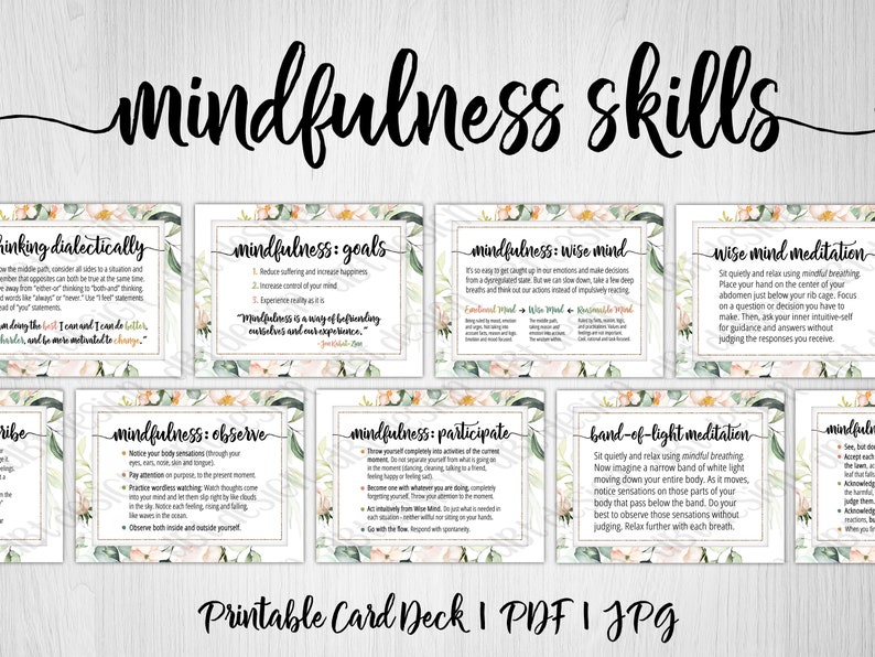DBT Flash Cards, 44 Printable Cards, Self Help Cards, Coping Skills ...