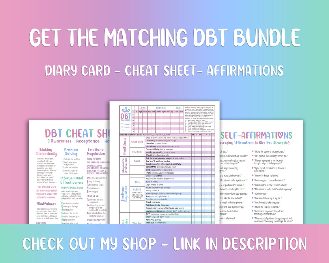 DBT Planner, DBT Skills Tracker, Mental Health Journal, Self Care ...