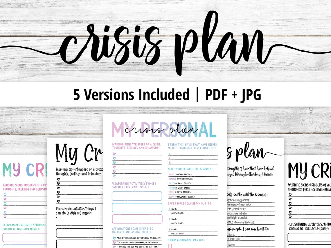 Crisis Plan Worksheet, Mental Health Printable, DBT Sheet, Planner ...