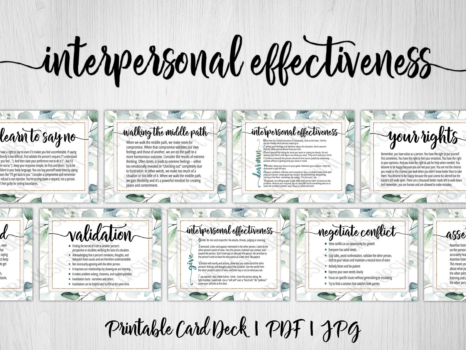 DBT Flash Cards, 44 Printable Cards, Self Help Cards, Coping Skills ...