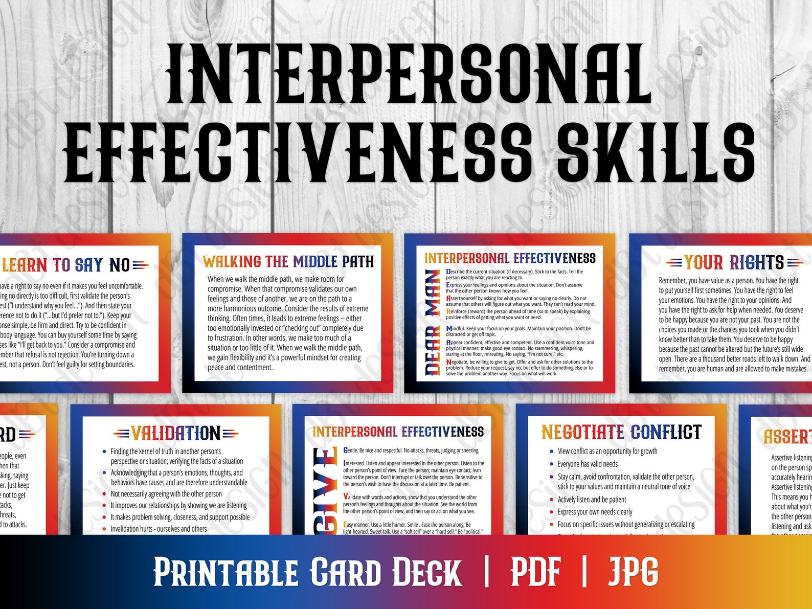 DBT Flash Cards 44 Printable Cards Self Help Cards Coping | Etsy