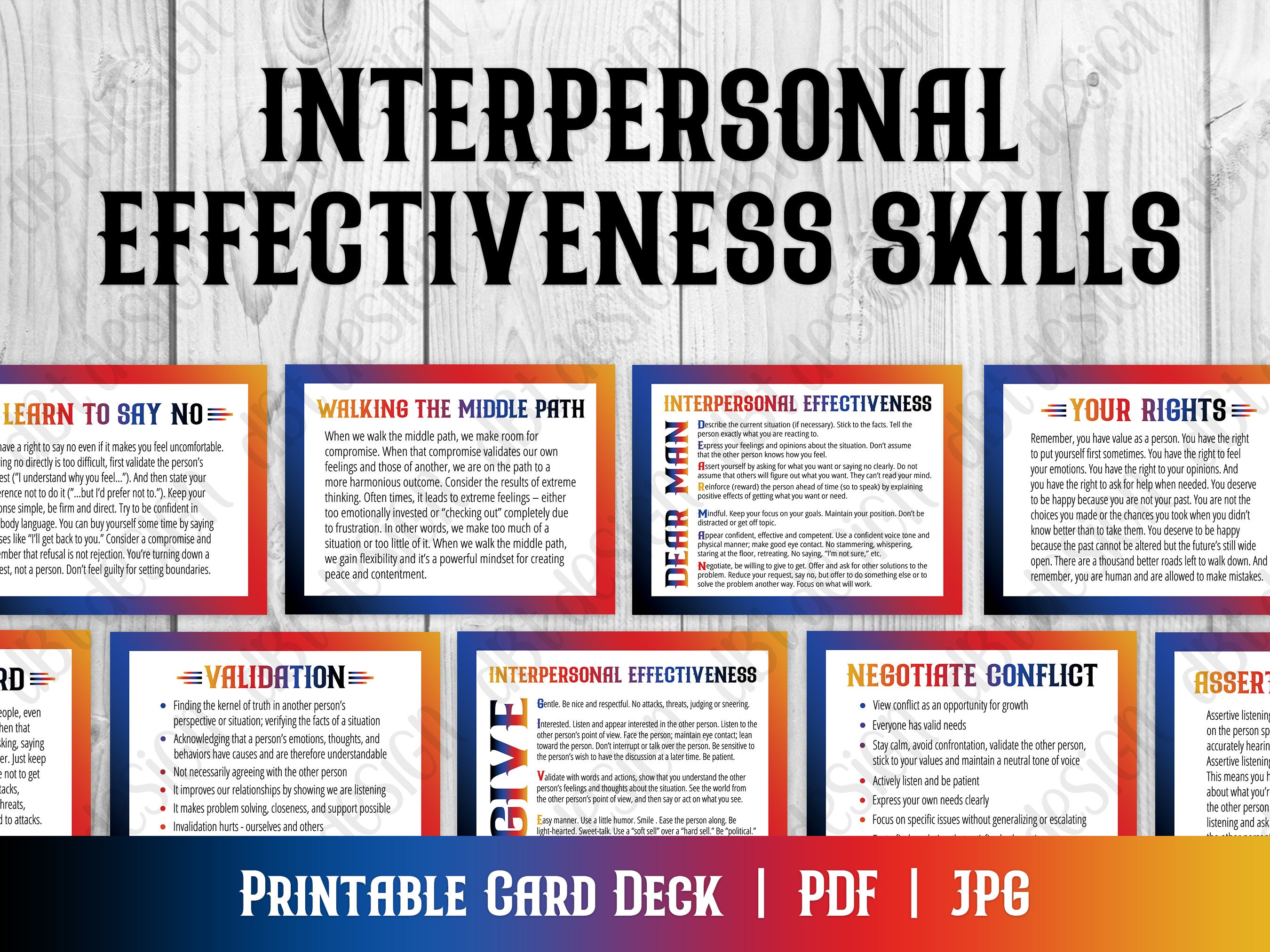 DBT Flash Cards, 44 Printable Cards, Self Help Cards, Coping Skills ...