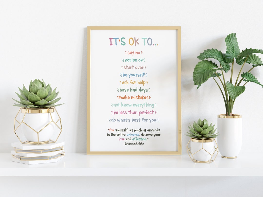 It's OK to Poster, Positive Affirmations, Therapy Office Decor, School ...