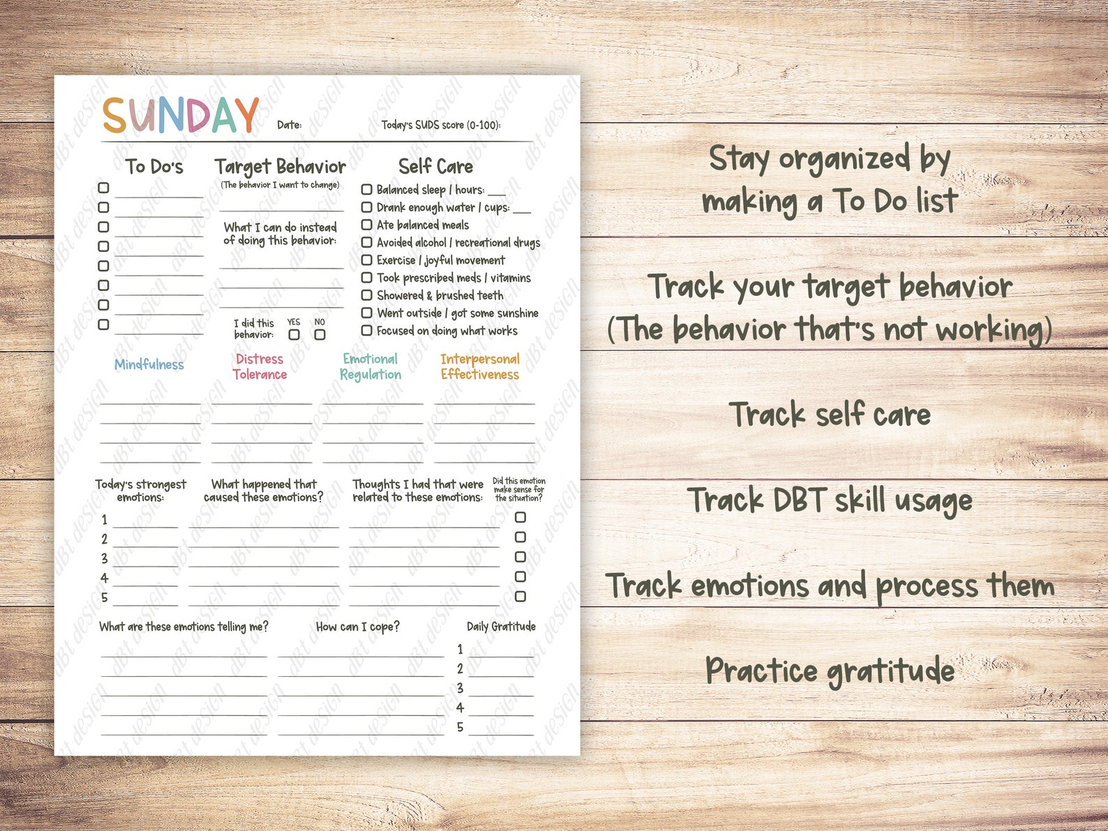 DBT Planner, DBT Skills Tracker, Mental Health Journal, Self Care ...