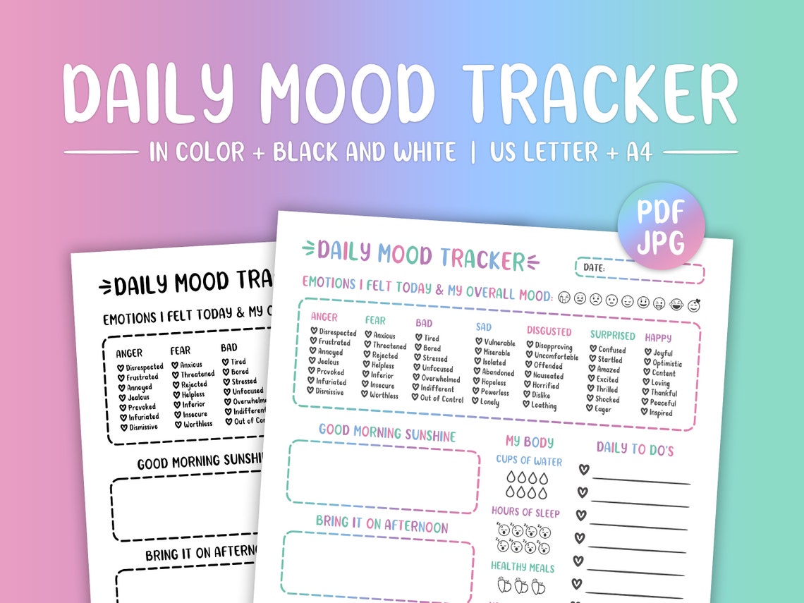 Mood Tracker Mental Health Printable Planner Insert Therapy - Etsy