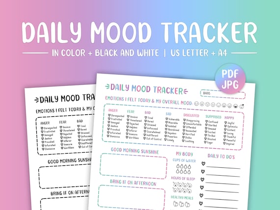 Mood Tracker Mental Health Printable Planner Insert Therapy | Etsy