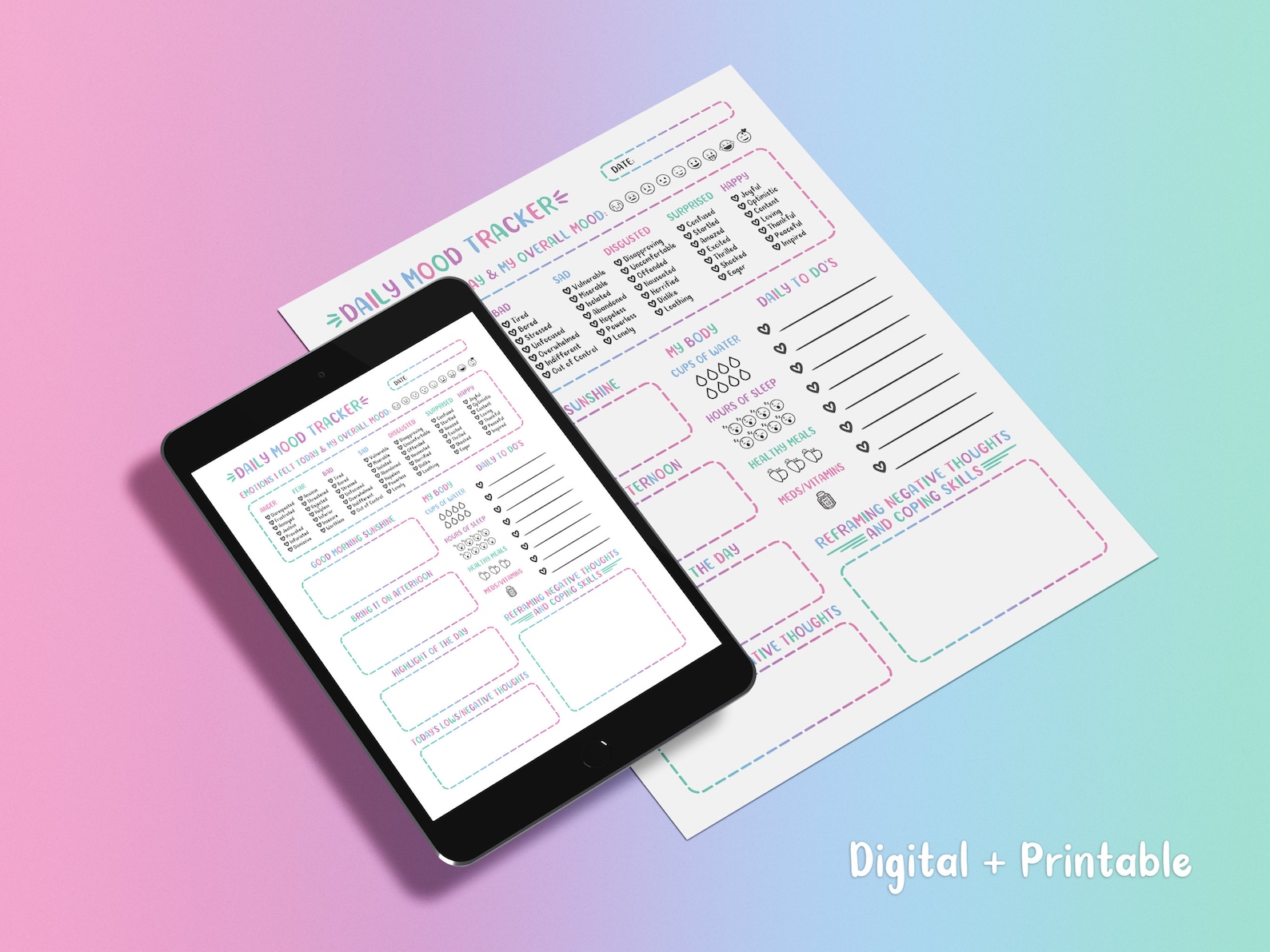 Mood Tracker, Mental Health Printable, Planner Insert, Therapy ...