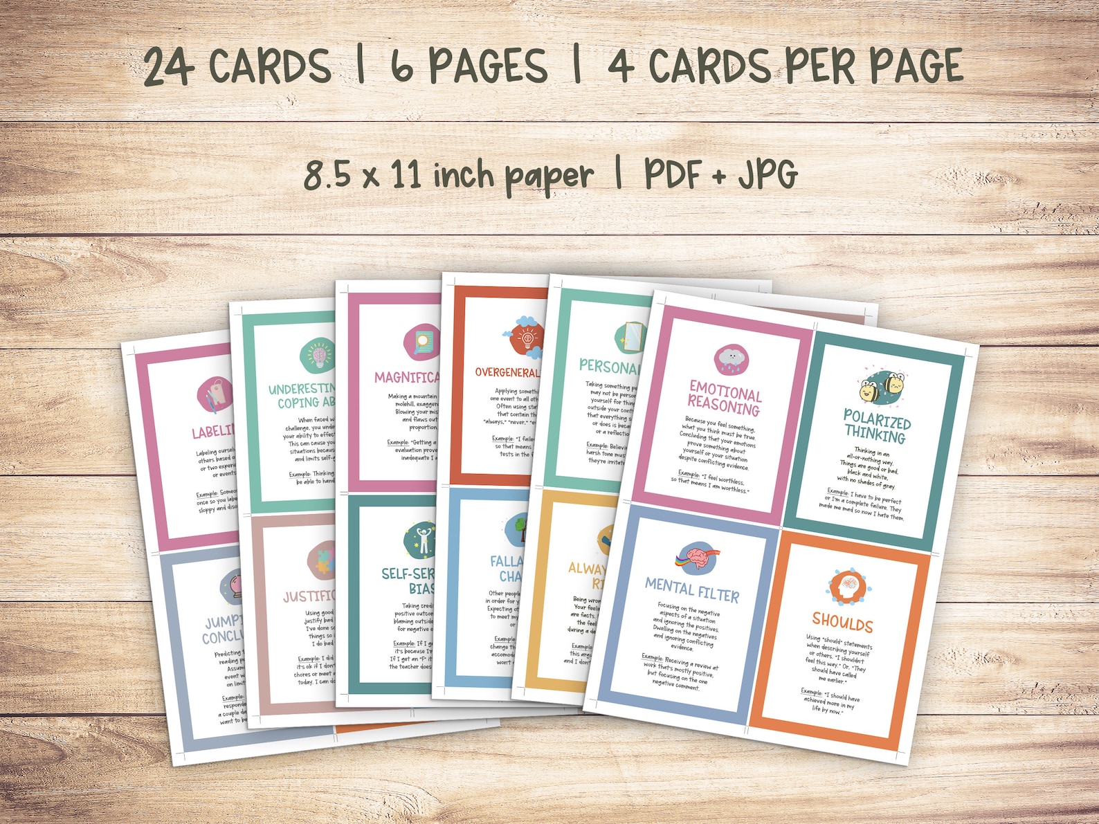 Cognitive Distortion Flash Cards, Thinking Errors, CBT Therapy ...