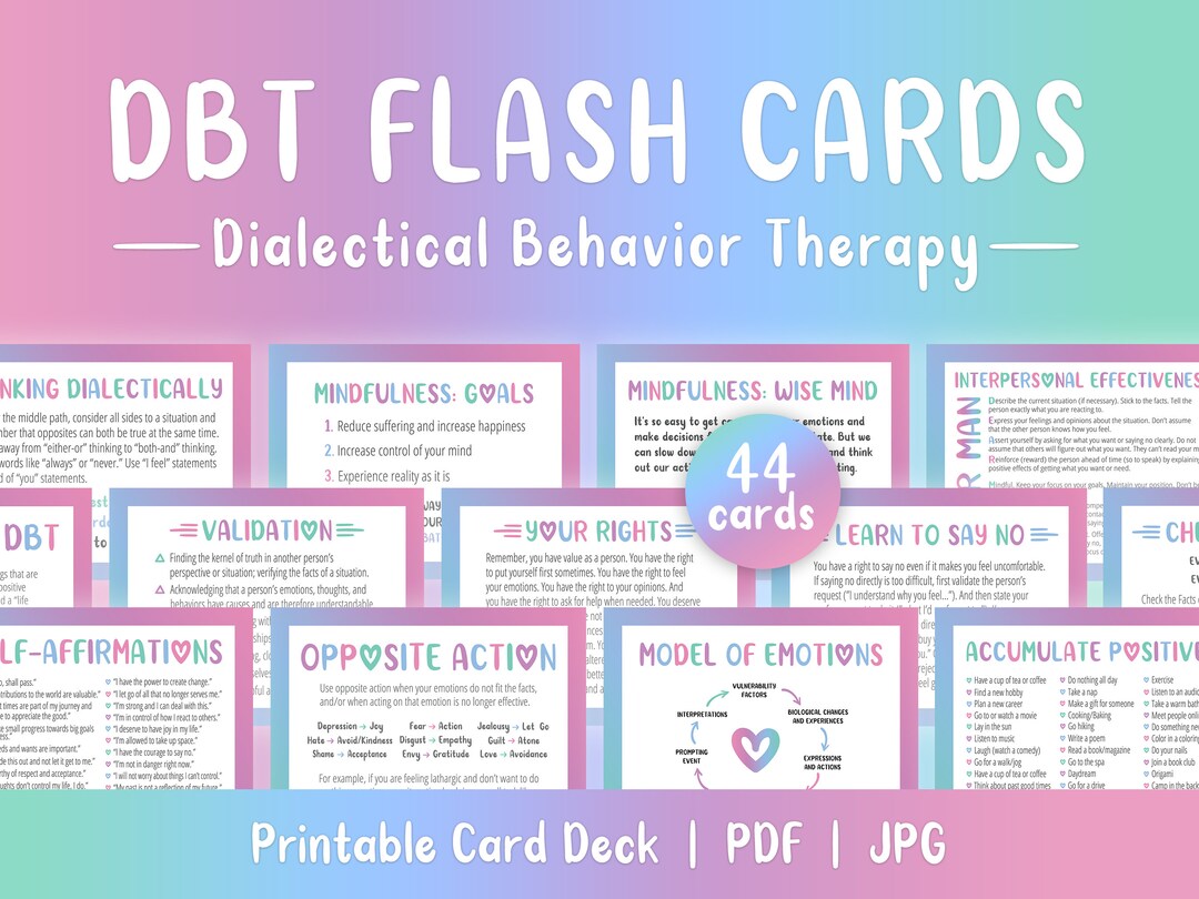 DBT Flash Cards, 44 Printable Cards, Self Help Cards, Coping Skills ...